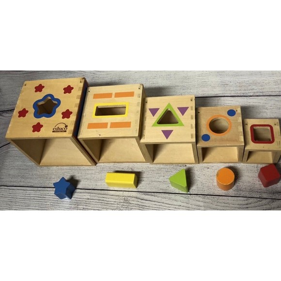 educo | Toys | Educo Hape Pyramid Of Play Wooden Nesting Blocks | Poshmark